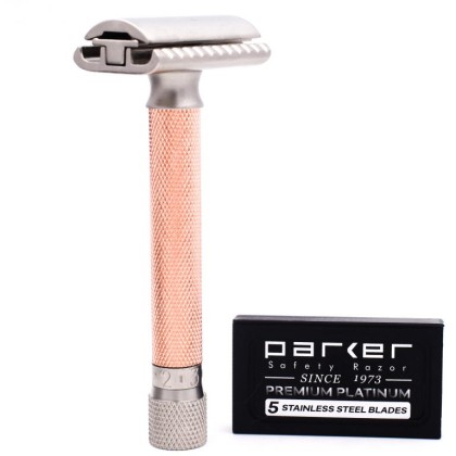 PARKER SHAVING VARIANT ADJUSTABLE DOUBLE EDGE SAFETY RAZOR ROSE GOLD ...