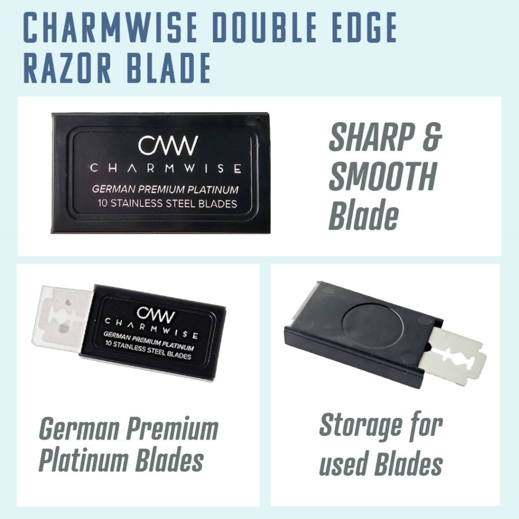 Charmwise Double Edge Razor Blade 10pc with Blade Bank