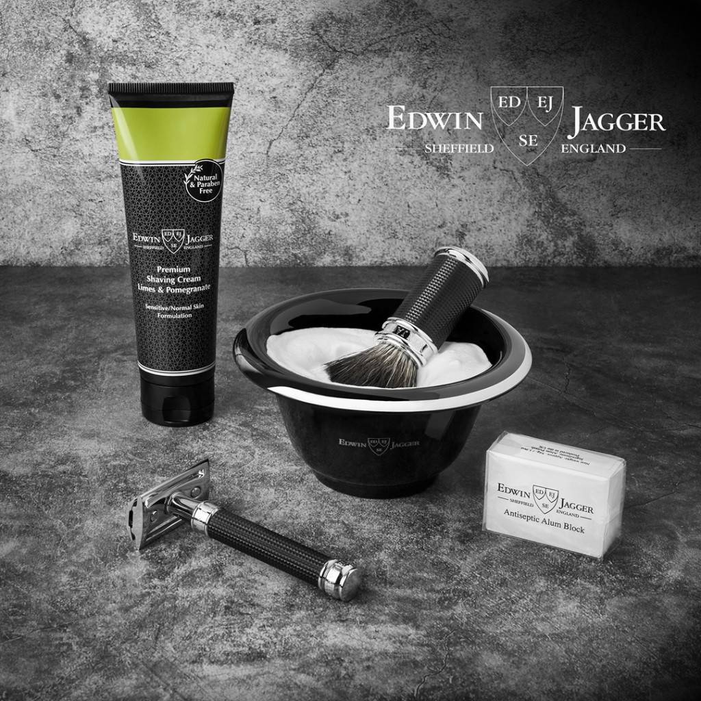 Edwin Jagger Imitation Horn Synthetic Fill Shaving Brush with Stand