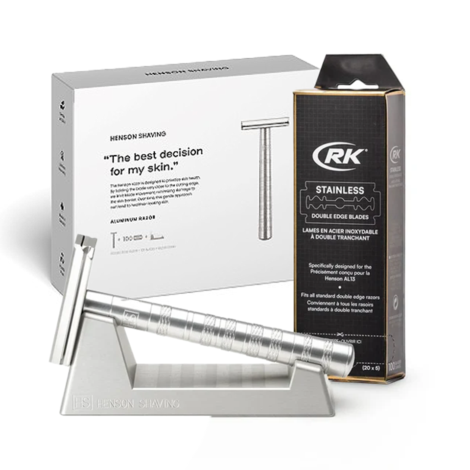 Henson Shaving Gift Set Mild Razor with Stand and 100 pieces blades ...