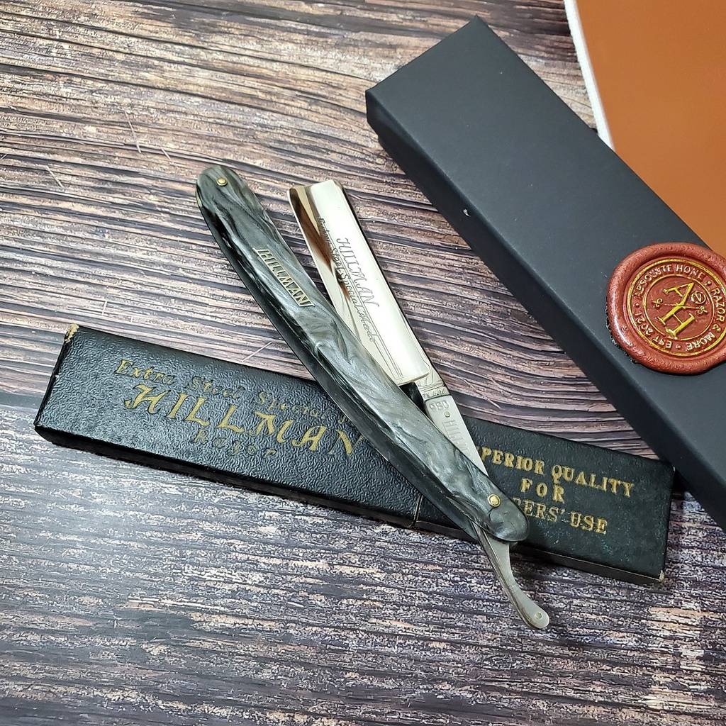 HILLMAN 6/8 Vintage Carbon Steel Straight Razor Made in Japan
