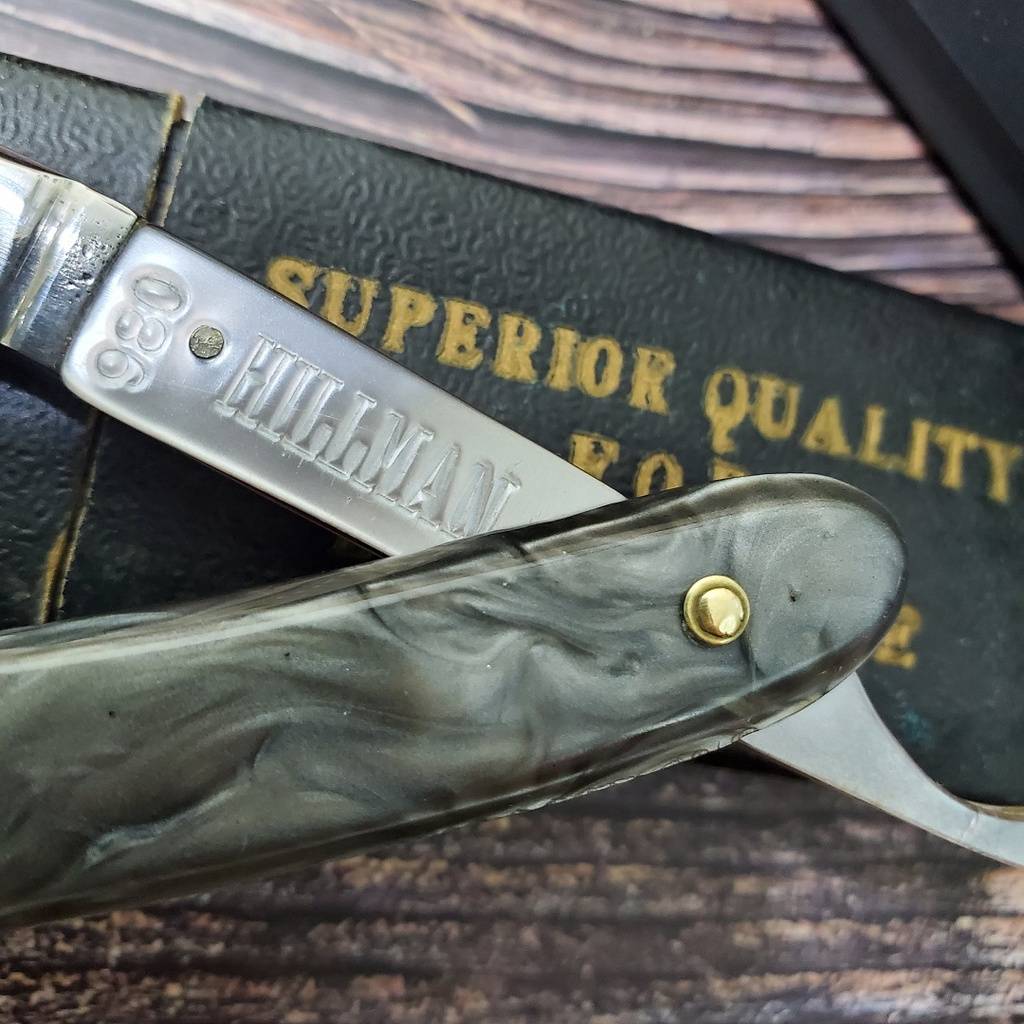 HILLMAN 6/8 Vintage Carbon Steel Straight Razor Made in Japan